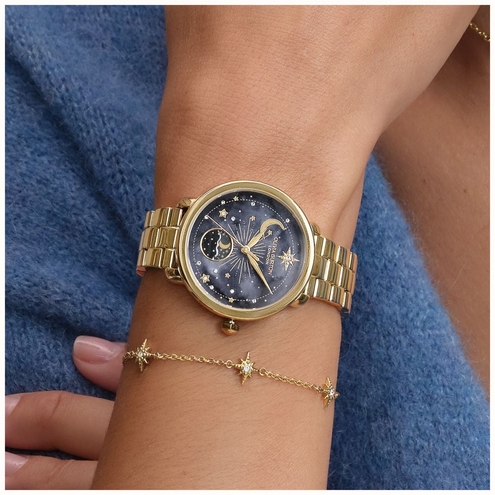 Olivia Burton Celestial Moonphase (34mm) Black Dial / Gold-Tone ...