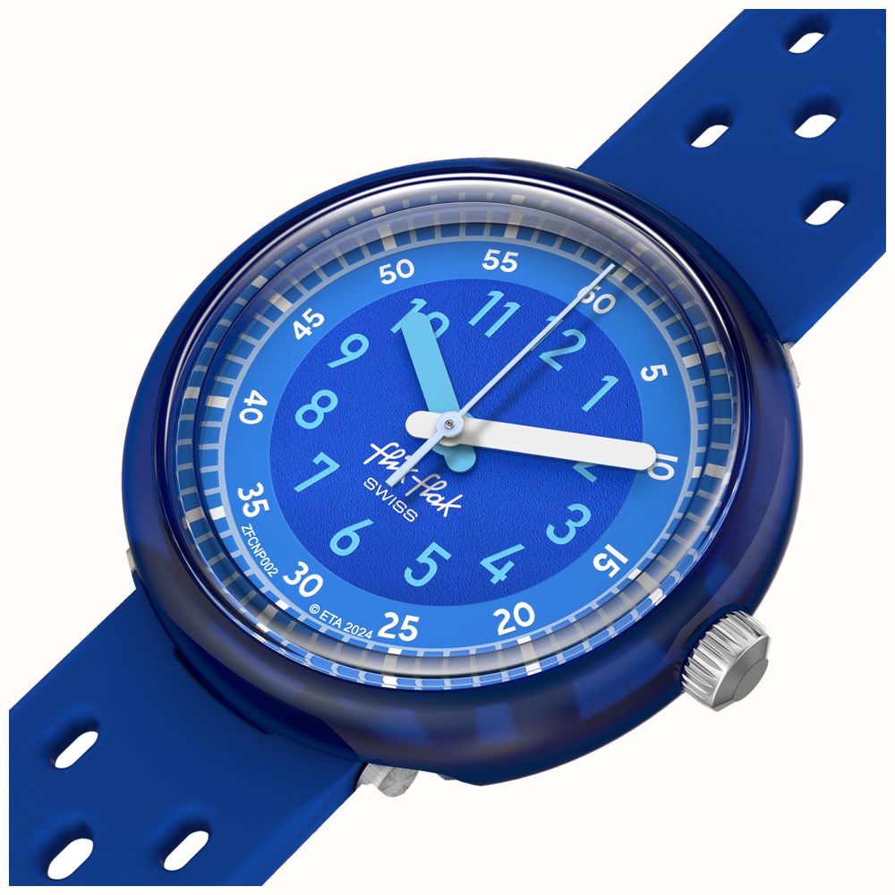 Flik Flak FIZZ IN BLUE (31.85mm) Blue Dial / Blue Silicone Strap ...