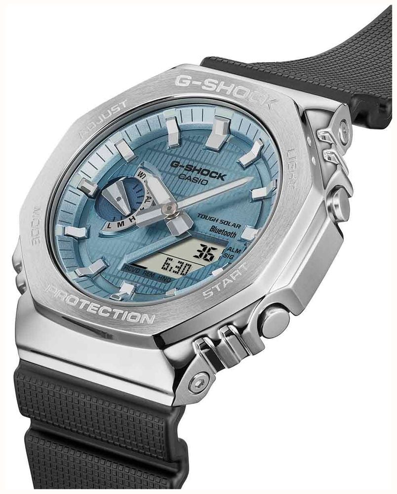 Casio G-Shock Metal Covered 2100 (44.4mm) Sky Blue Dial / Black Bio ...