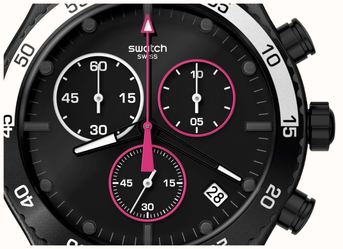 Swatch Magenta At Night Black Chronograph Dial / Black Rubber Strap ...