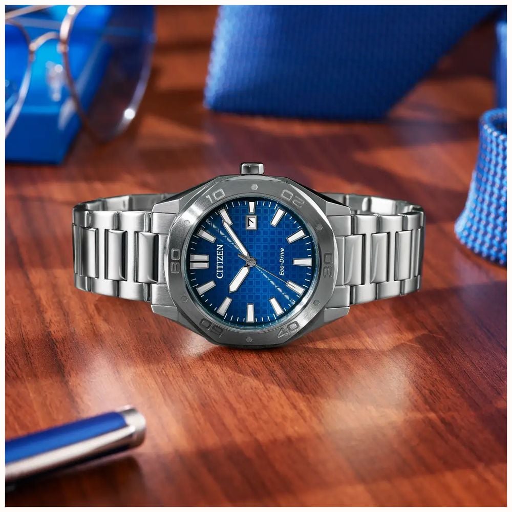 Citizen Eco-Drive Sport (41mm) Textured Blue Dial / Stainless Steel ...