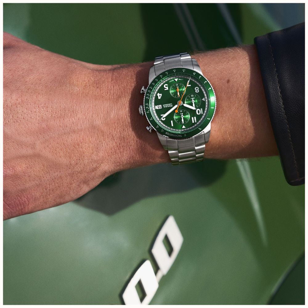 Fossil Men's Sport Tourer (42mm) Green Chronograph Dial / Stainless ...