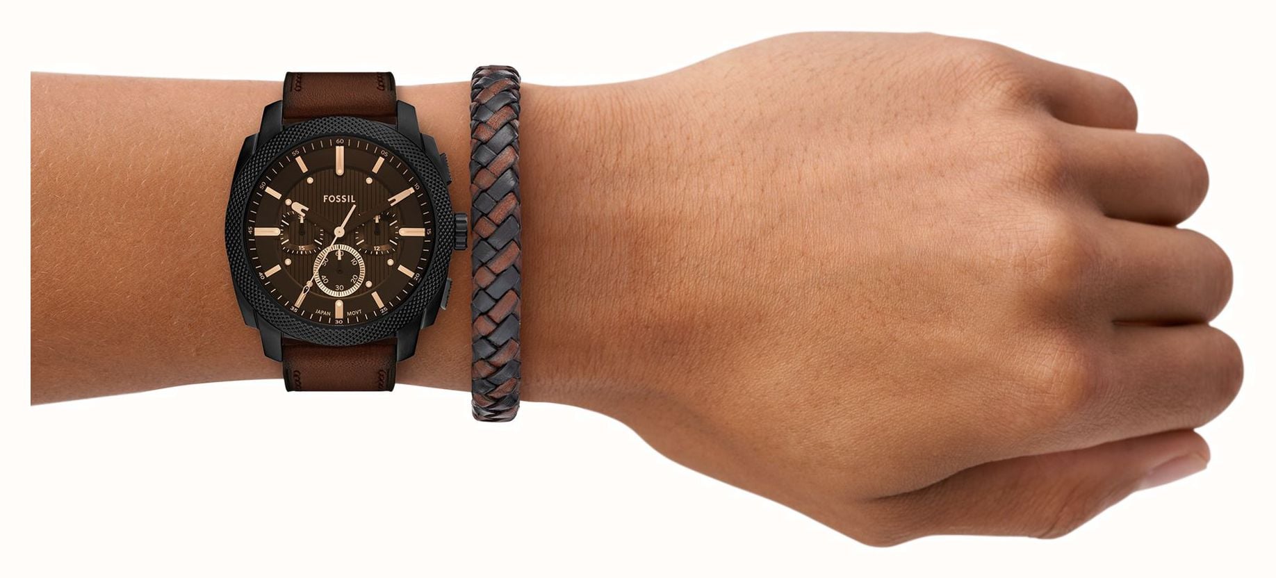 Fossil Men's Machine Watch And Bracelet Set (44mm) Black Dial / Brown ...