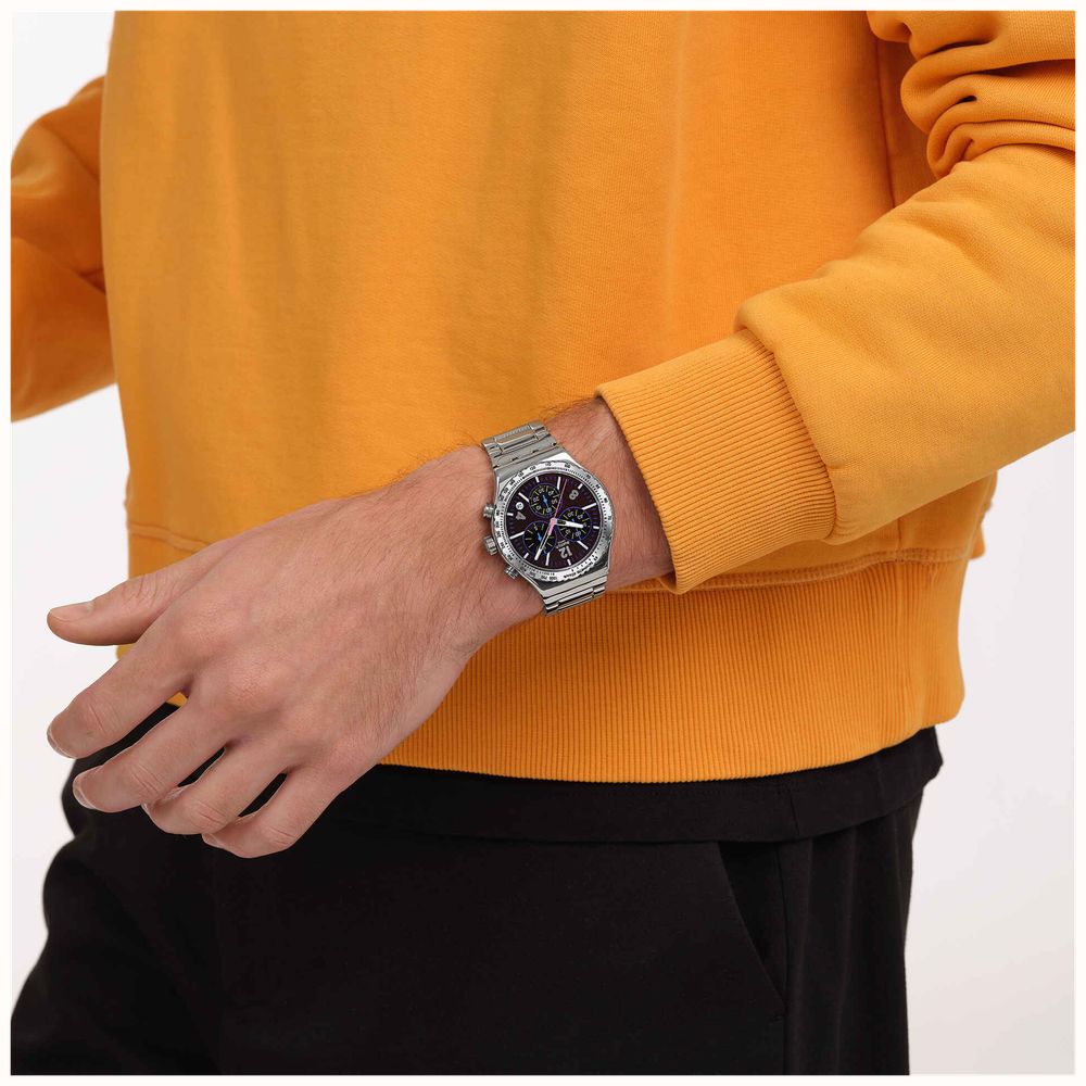 Swatch PURPLE GLOW (43mm) Purple Colour Shift Dial / Stainless Steel ...