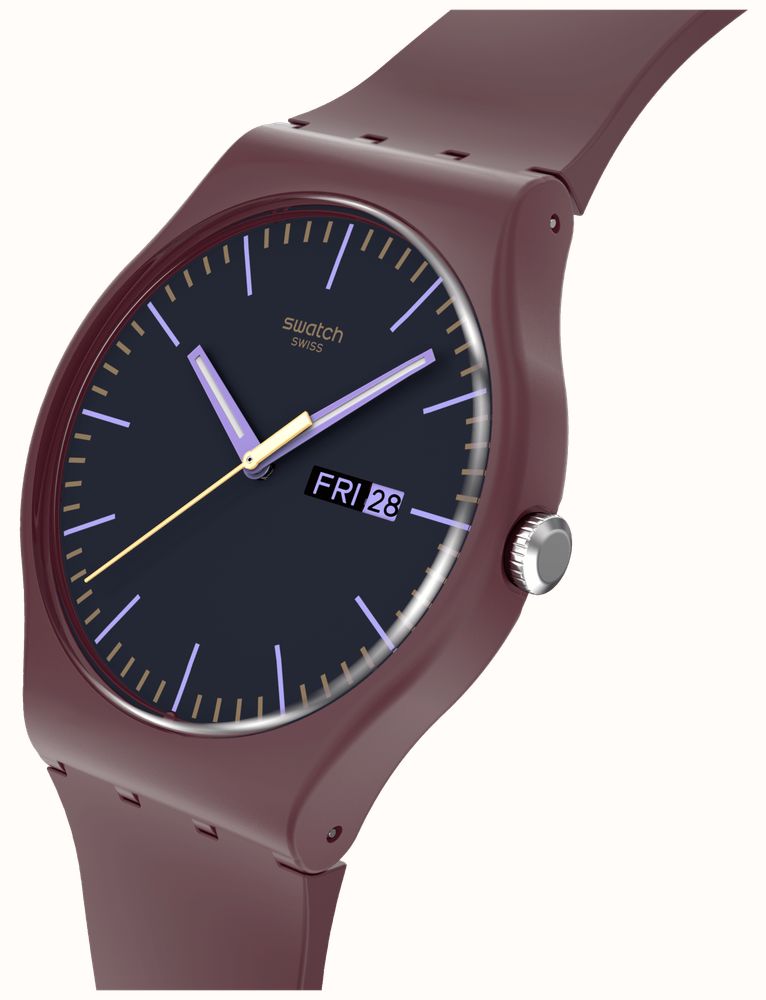 Swatch BURGUNDY BERRY (41mm) Grey Dial / Burgundy Bio-Sourced Material ...