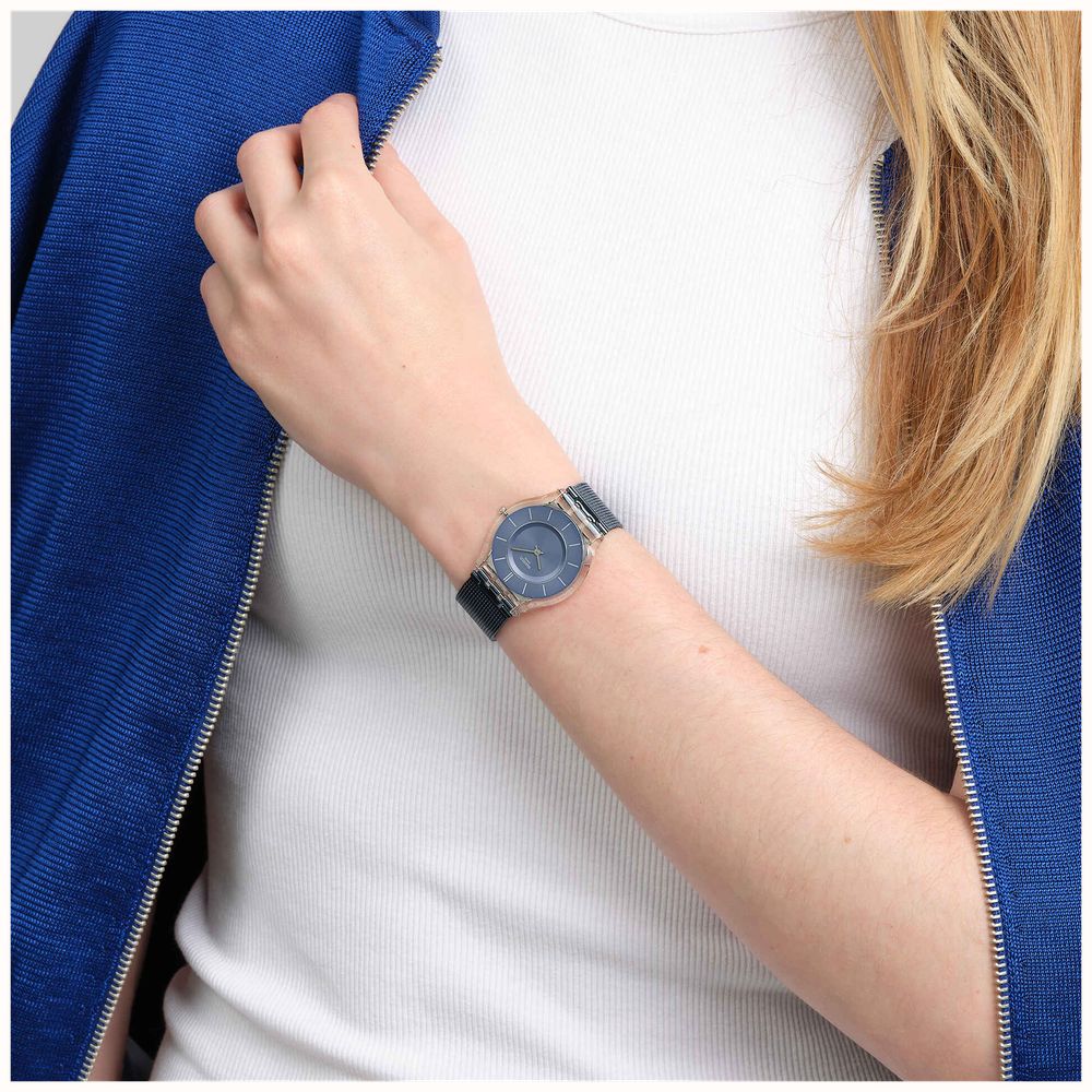 Swatch COOL SKIES (34mm) Blue Dial / Blue Stainless Steel Mesh Bracelet ...