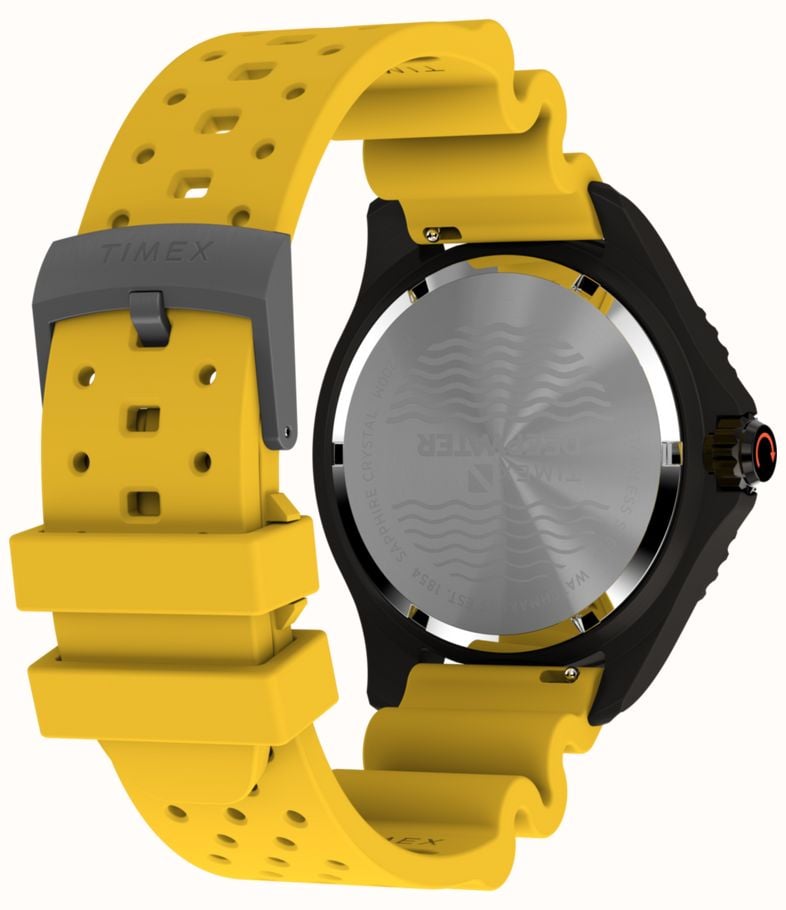 Timex Deepwater Meridian 200 (44mm) Black Wave Dial / Yellow Synthetic ...