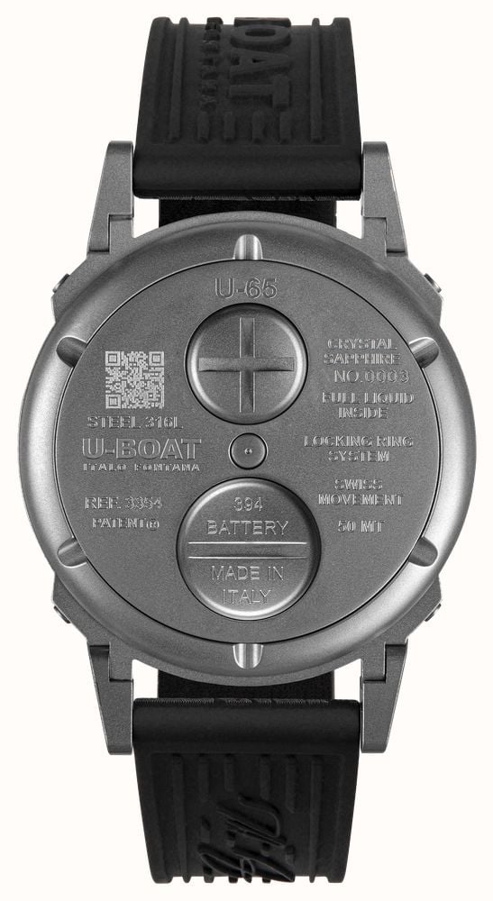 U-Boat U-65 SS White (44mm) Grey Skeleton Dial / Black Vintage-Style ...