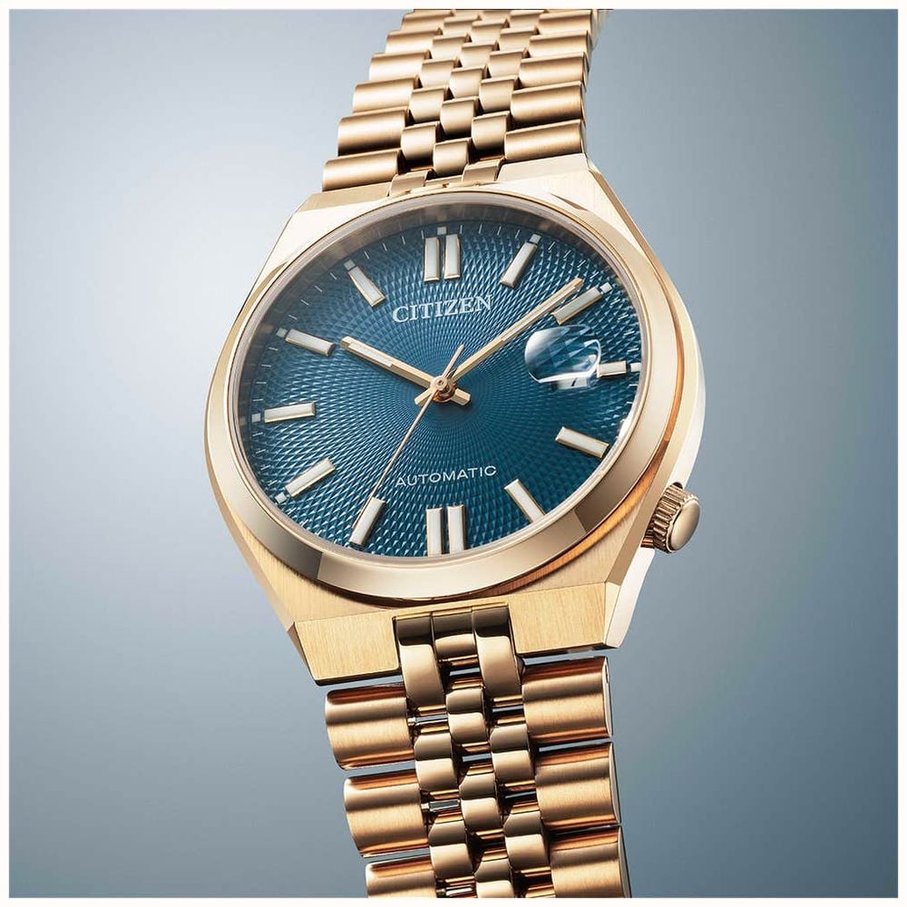 Citizen Tsuyosa 60 Automatic (40mm) Textured Sunray Blue Dial / Rose-Gold PVD NK0023-57L - First ...