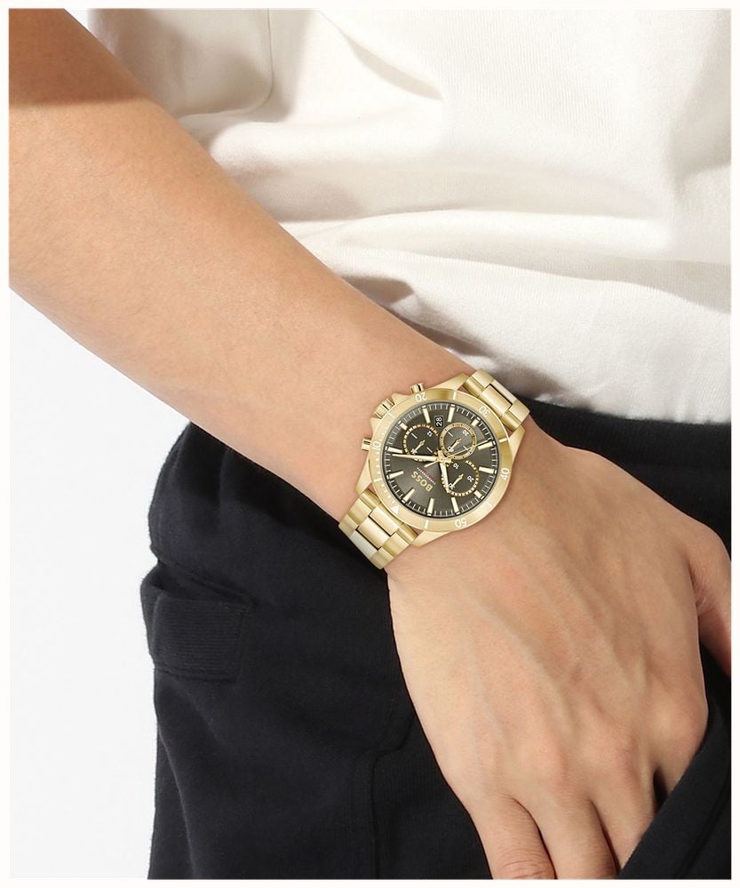 BOSS Men's Troper | Khaki Chronograph Dial | Gold Stainless Steel ...