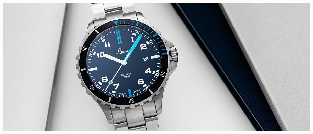 Laco Atlantik Automatic (42mm) Black & Blue Dial / Stainless Steel ...