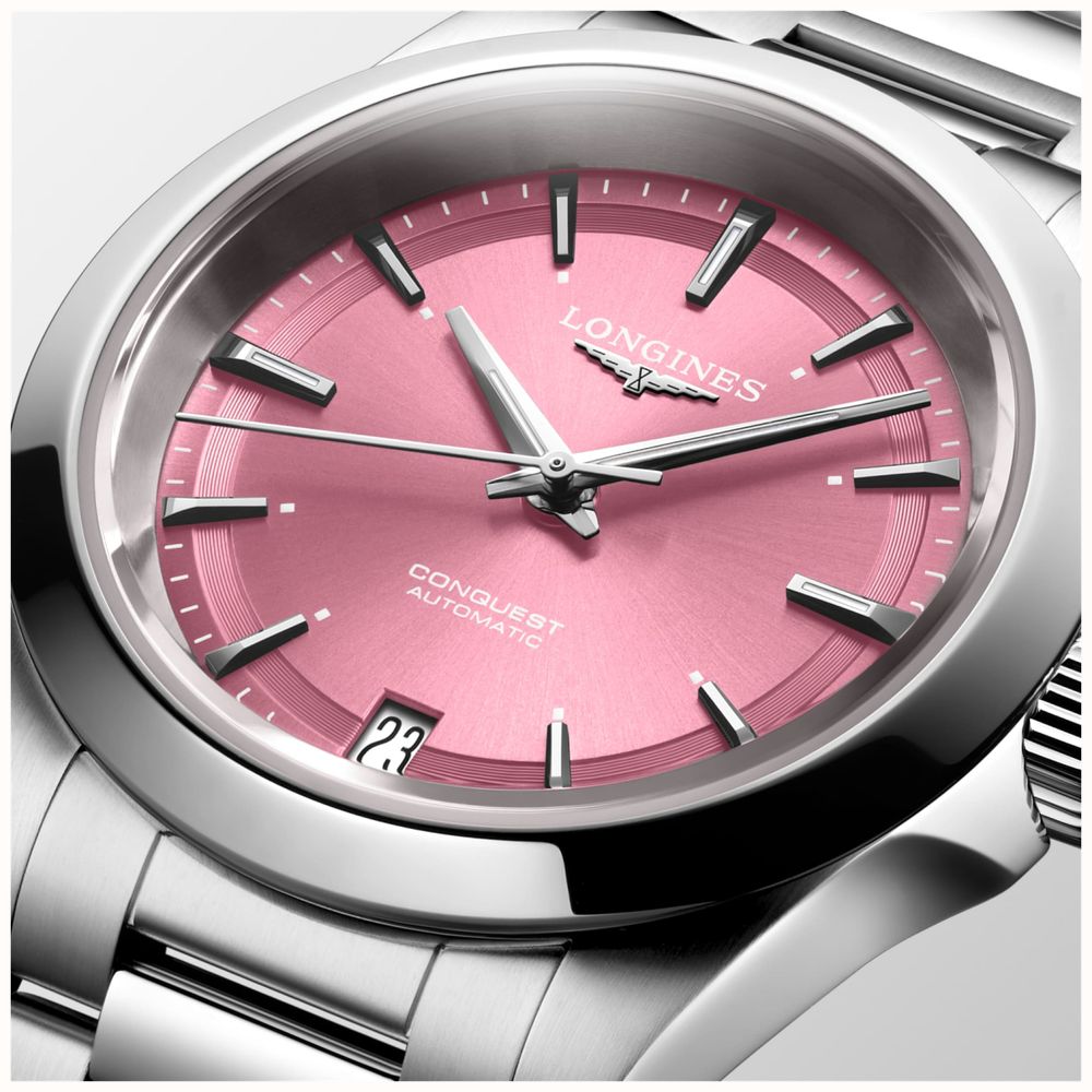 LONGINES Conquest Automatic (34mm) Pink Sunray Dial / Stainless Steel ...