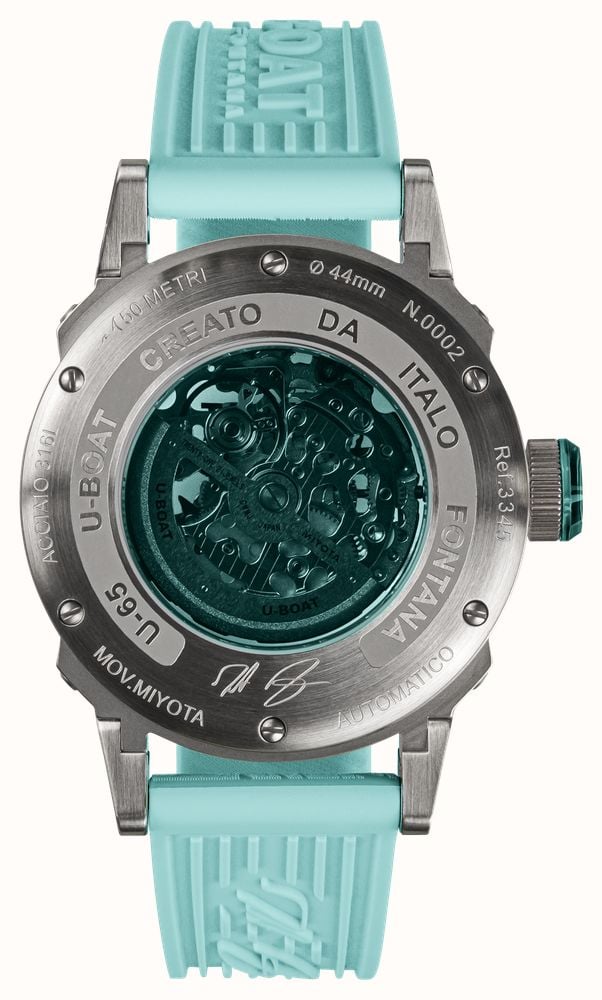 U-Boat U-65 Automatic SS (44mm) Skeleton Dial / Turquoise Silicone ...