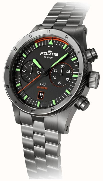 FORTIS Flieger F-43 Bicompax Original (43mm) Stainless Steel Block ...