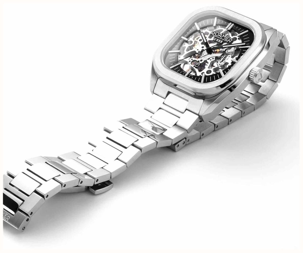 Roamer Mechano Hand Wound (39.5mm) Black Skeleton Dial / Stainless ...