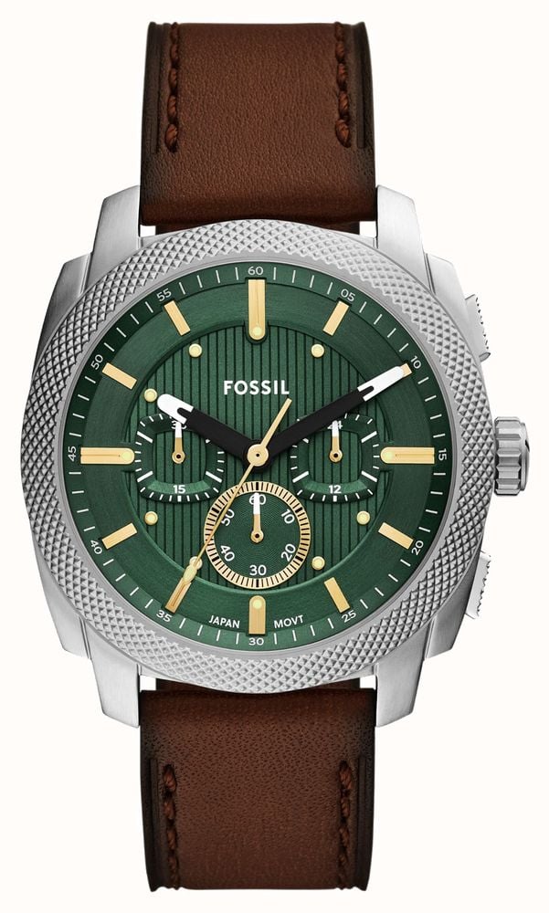 Fossil Machine Chronograph (44mm) Green Dial / Brown Leather Strap ...
