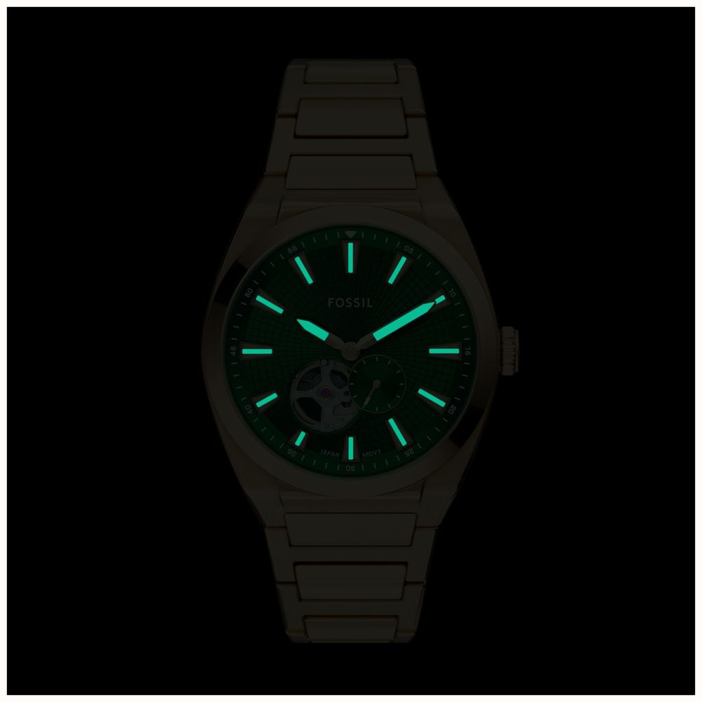 Fossil Men's Everett Automatic (42mm) Textured Green Dial / Gold-Tone ...