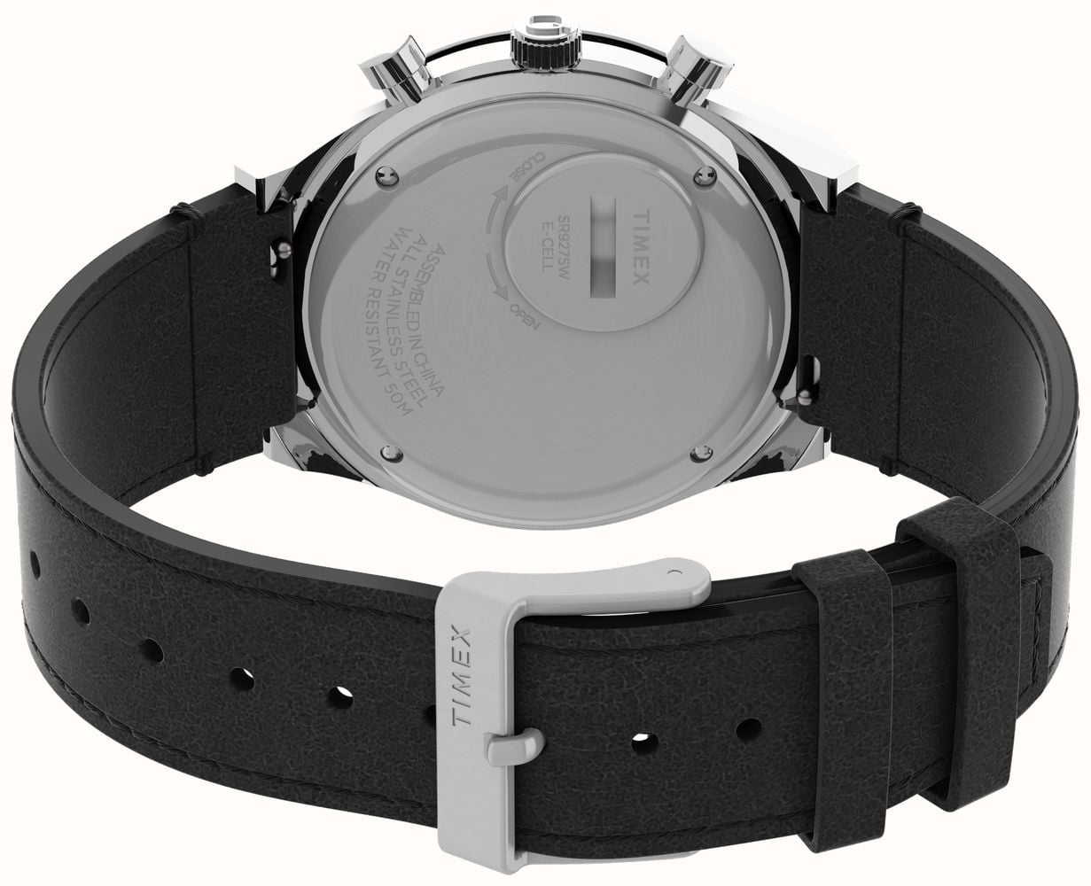 Timex Q Diver Inspired Chrono (40mm) Black Dial / Black Leather Strap ...