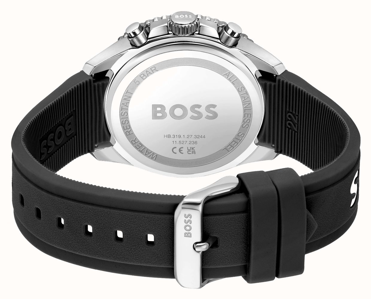 BOSS Men's Runner (43mm) Black Chronograph Dial / Black Silicone Strap ...