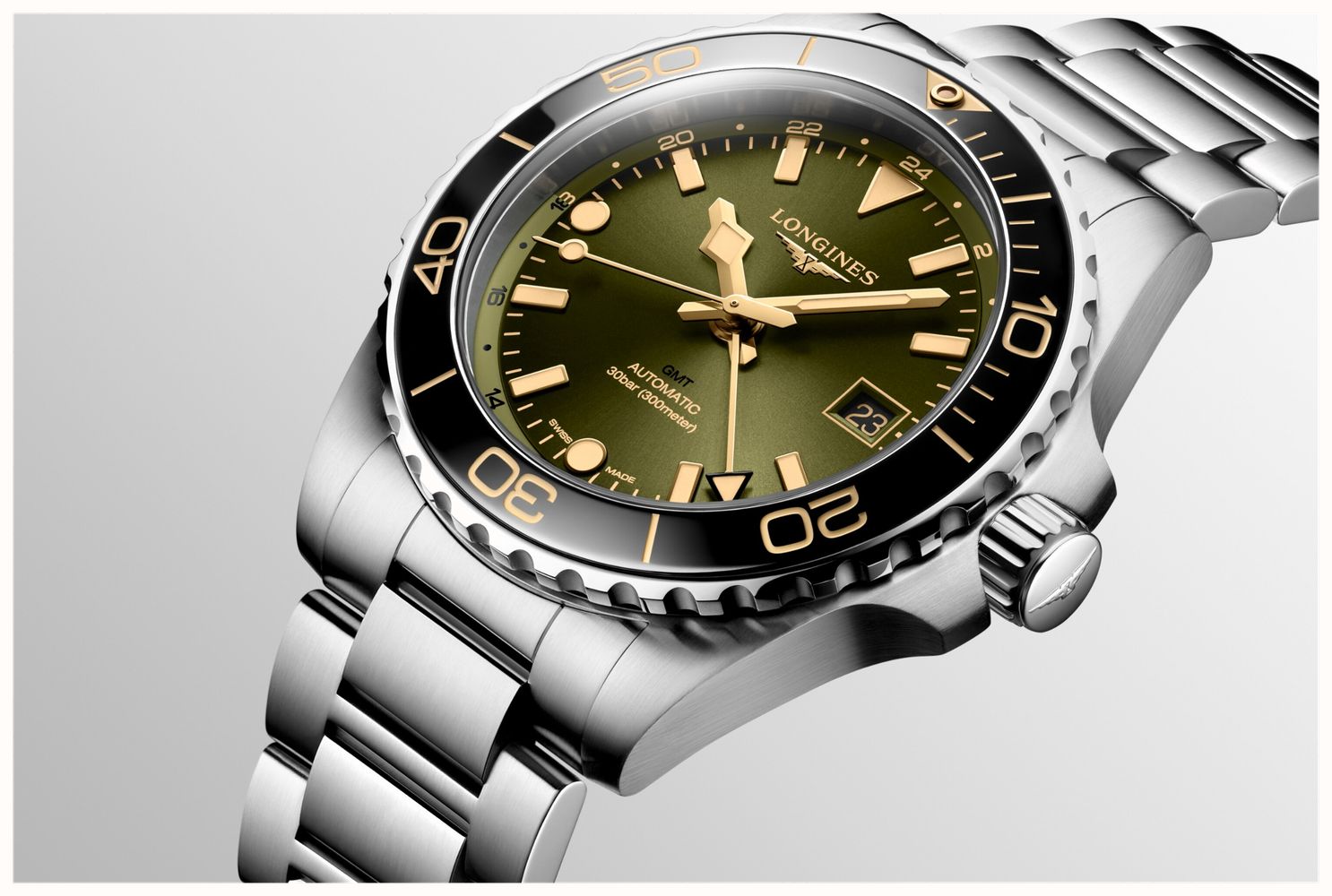 LONGINES HydroConquest GMT (41mm) Sunray Green Dial / Stainless Steel ...