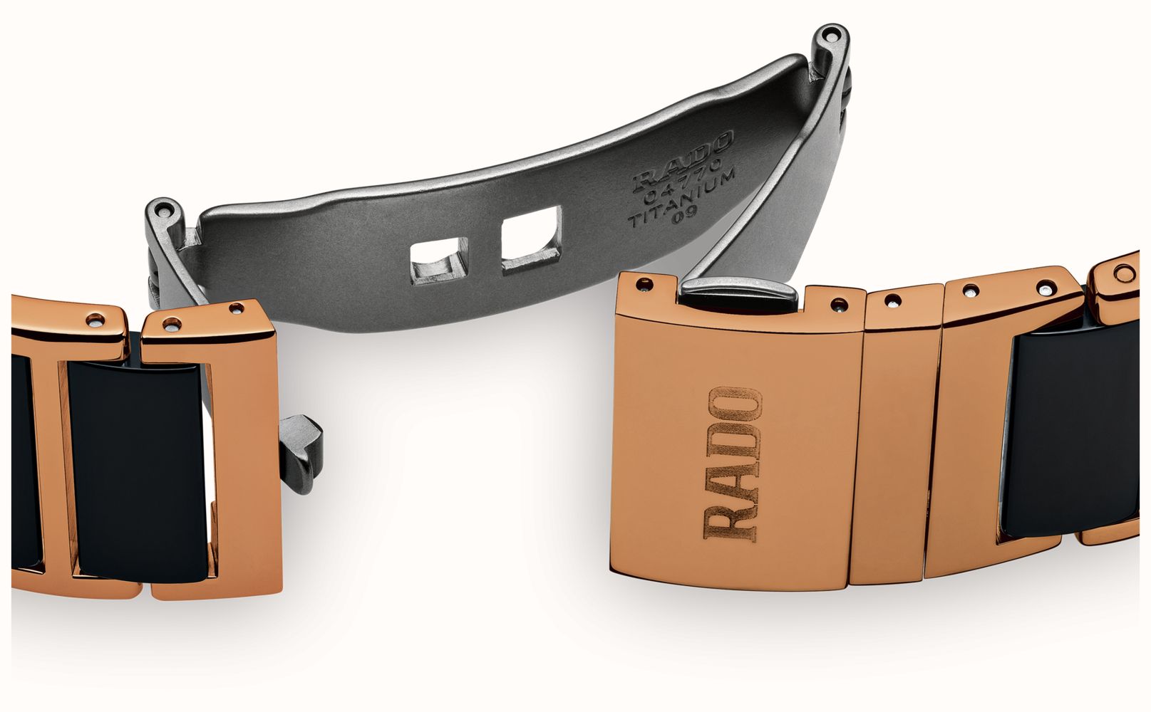 RADO Integral L Men's Black/Rose Gold PVD Plated Bracelet Diamond Black ...