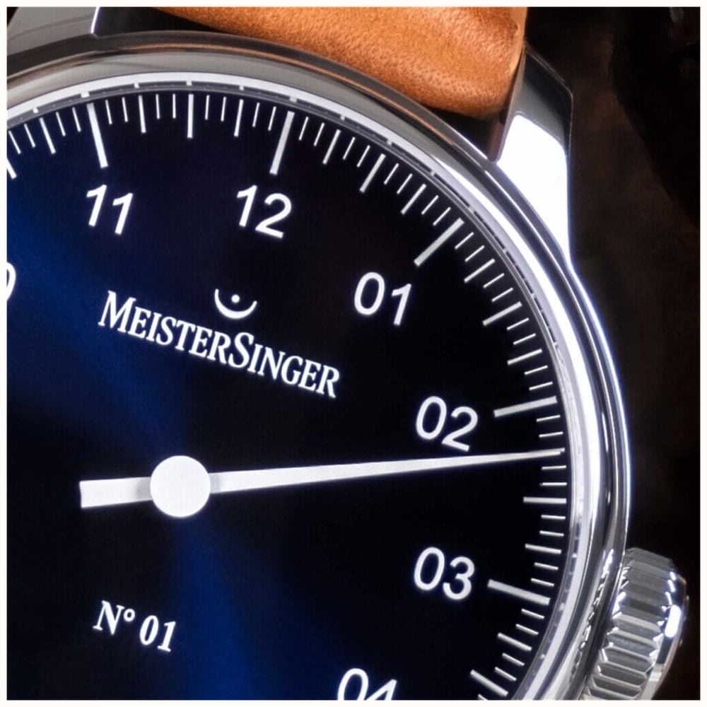 MeisterSinger №01 (43mm) Sunburst Blue Dial / Cognac Brown Leather ...