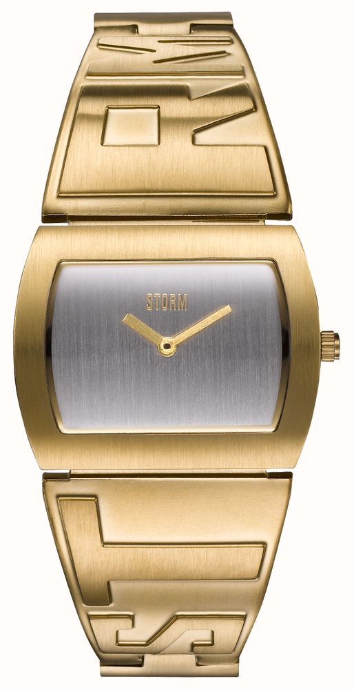 STORM XIS GOLD (34mm) Silver Dial / Gold PVD Stainless Steel Bracelet ...