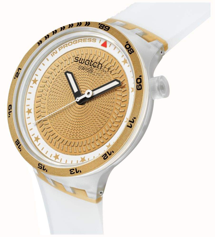 Swatch G-TURN (47mm) Gold Dial / Transparent Silicone Strap SB05K105 ...