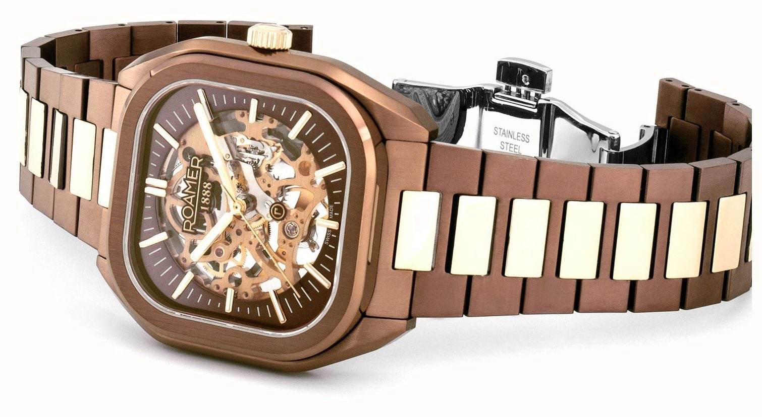 Roamer Men's Mechano MST (39.5mm) Brown Skeleton Dial / BrownGold ...