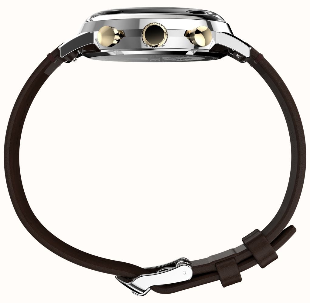 Timex Marlin Quartz Chrono (40mm) Blue Dial / Brown Leather Strap ...