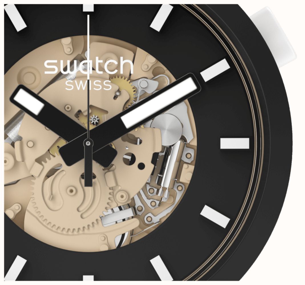 Swatch TIME FOR TAUPE BIG BOLD (47mm) Black And Beige Open Heart Dial ...