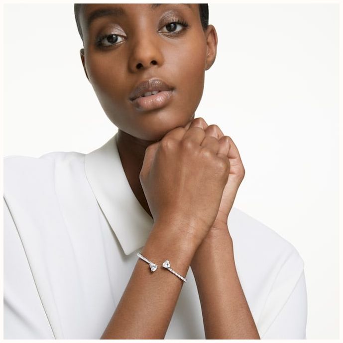 Swarovski Attract Soul Bangle Heart Rhodium Plated White Crystals ...