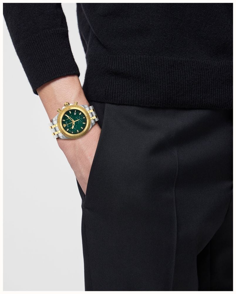 Versace FORNAX Quartz Chronograph (44mm) Green Dial / Two-Tone ...