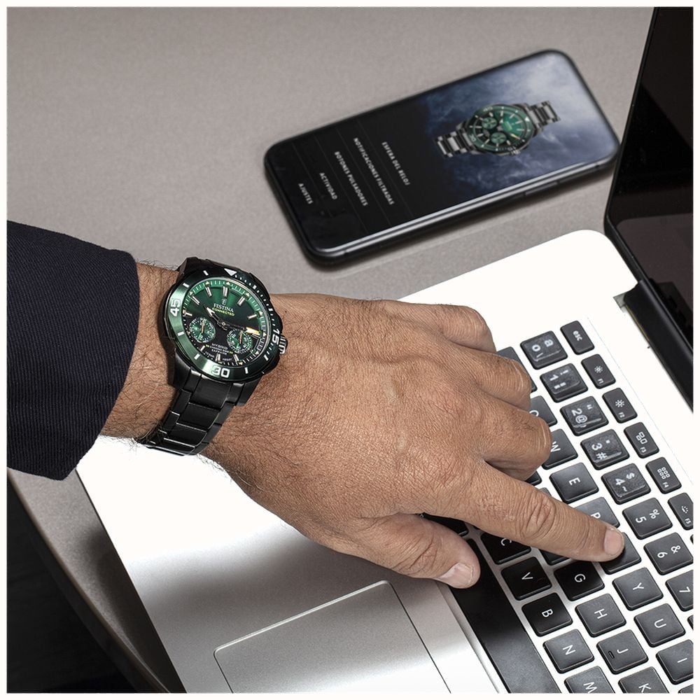 Festina Chrono Bike Special Edition Hybrid Connected (47mm) Green Dial / Black PVD F20646/1 ...