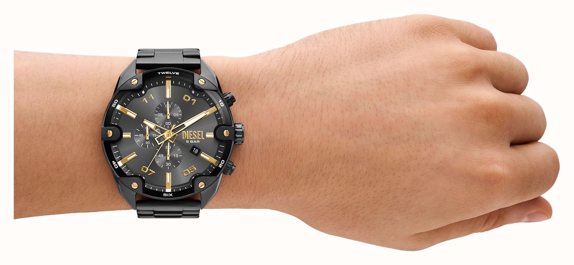 Diesel Men's Spiked (49mm) Grey Chronograph Dial / Gunmetal Stainless ...