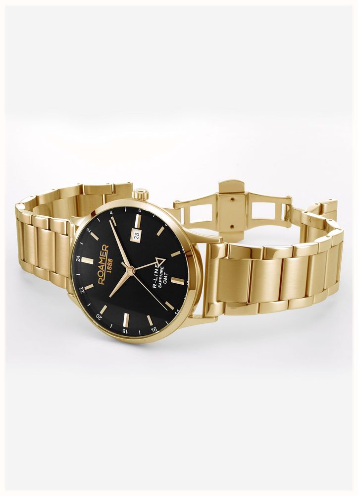 Roamer R-Line GMT (43mm) Black Dial / Interchangeable Gold Stainless ...