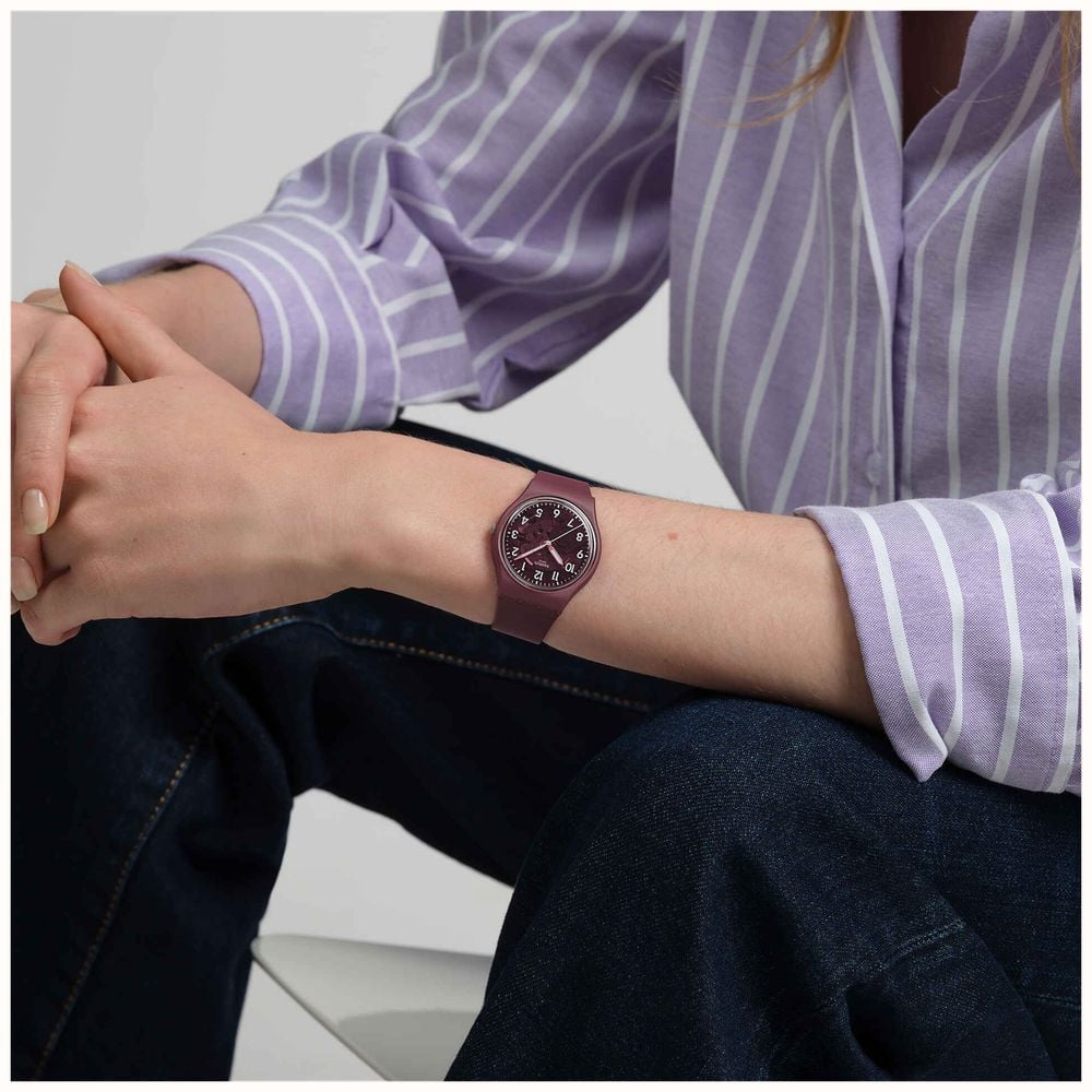 Swatch THRU THE CROWN GLASS (34mm) Transparent Burgundy Dial / Burgundy ...