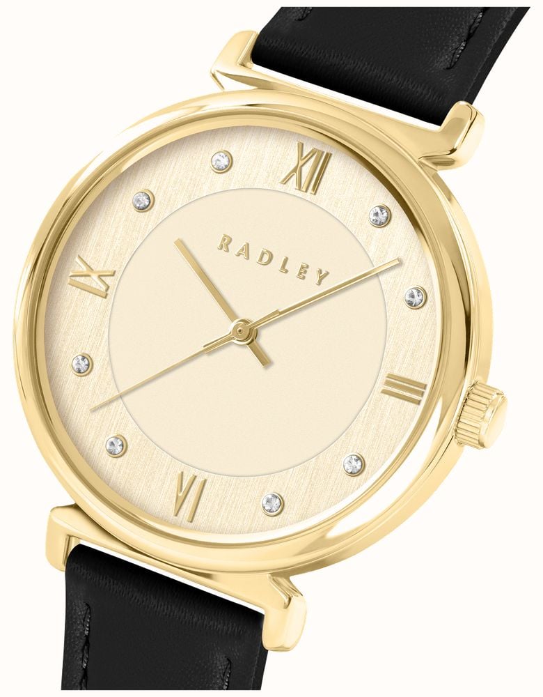 Radley Roman Crescent (35mm) Gold Dial / Black Leather Strap RY21858 ...