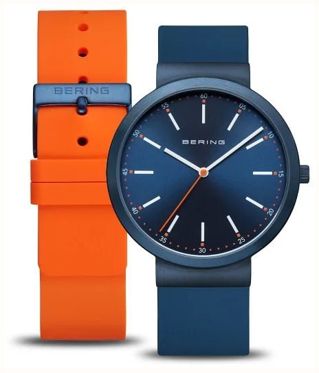 Bering Women's Classic (41mm) Blue Dial / Blue & Orange Silicone Strap ...