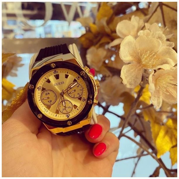 Guess | Women's Athena | Black Rubber Strap | Gold Dial | GW0030L2 ...