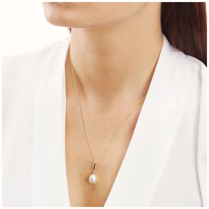 Elements Gold Freshwater Pearl And Diamond Drop Pendant ONLY In 9ct ...