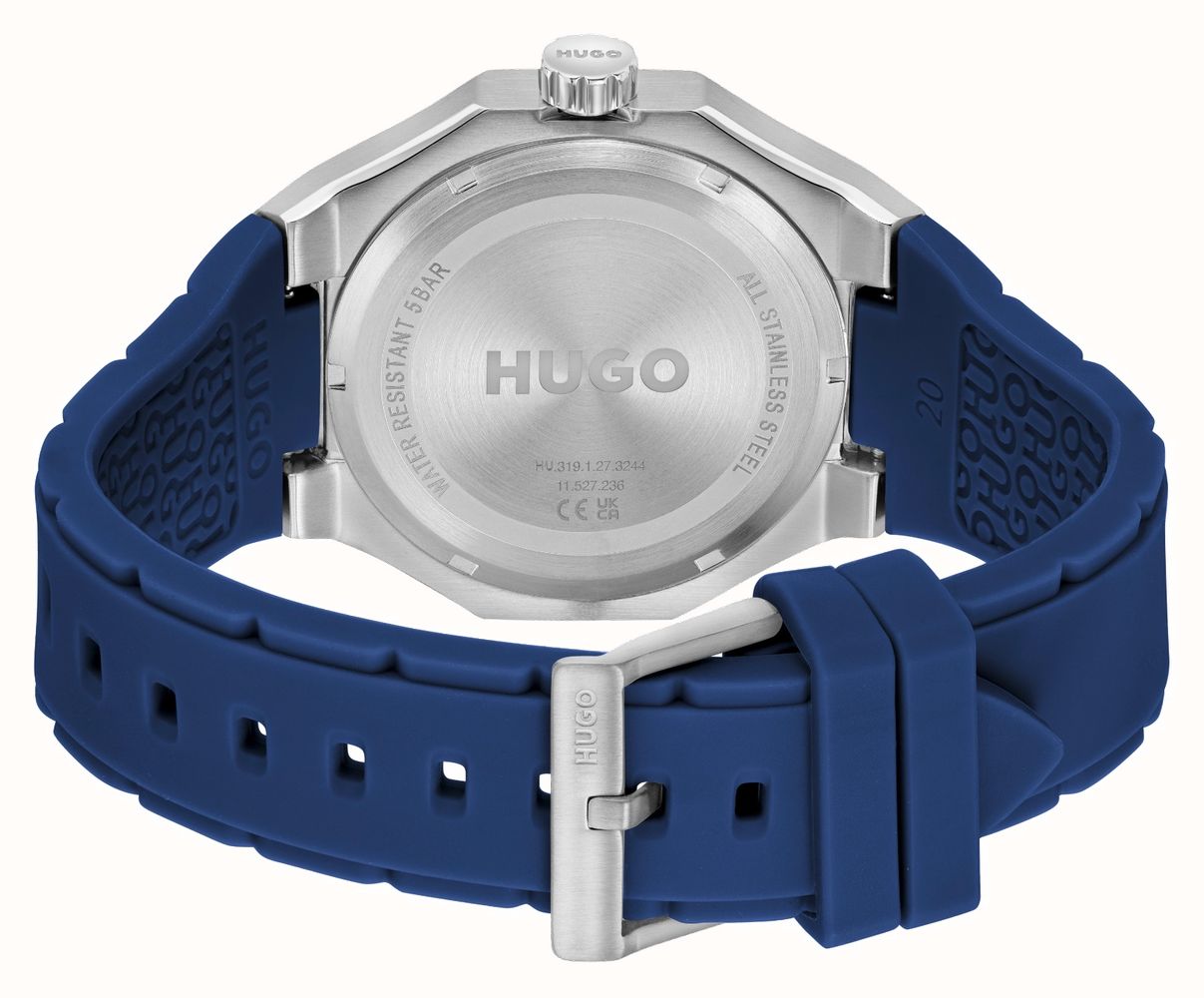 HUGO Men's #Grail Skeleton (44mm) Blue Dial / Blue Silicone Strap ...