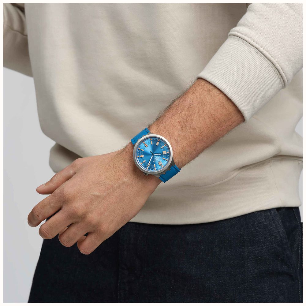 Swatch BLUE IN THE WORKS (47mm) Blue Dial / Blue Rubber Strap SB07S115 ...