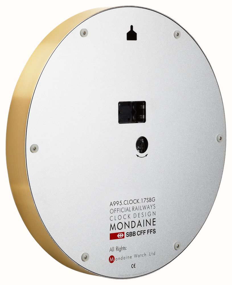 Mondaine SBB Wall Clock (40cm) White Dial / Gold-Tone Aluminium Case ...