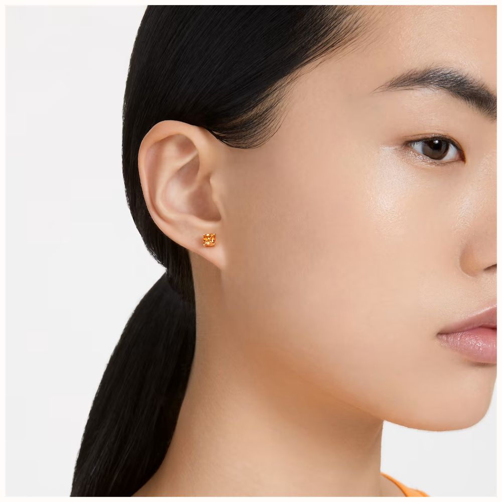 Swarovski Stilla Stud Earrings | Orange Cushion Cut Crystals | Gold ...