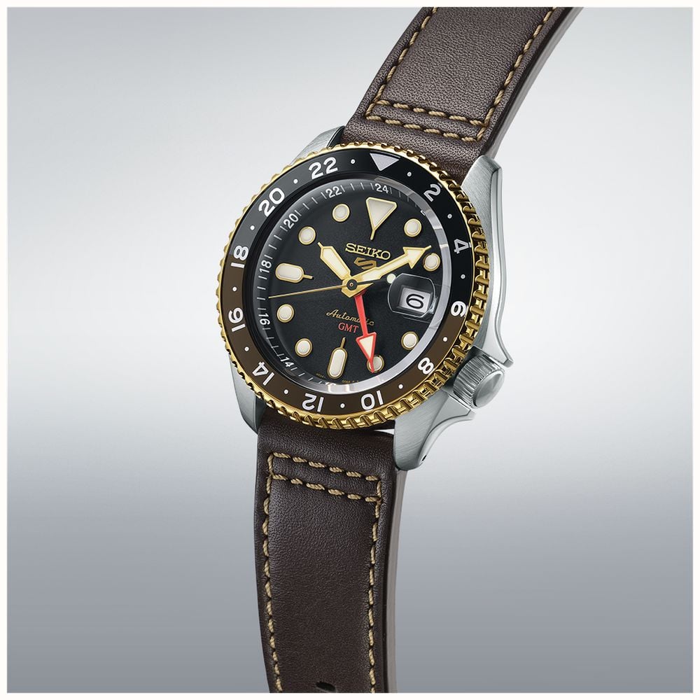 Seiko 5 Sports SKX GMT Mocha Black Dial / Brown Leather Strap SSK036K1 ...