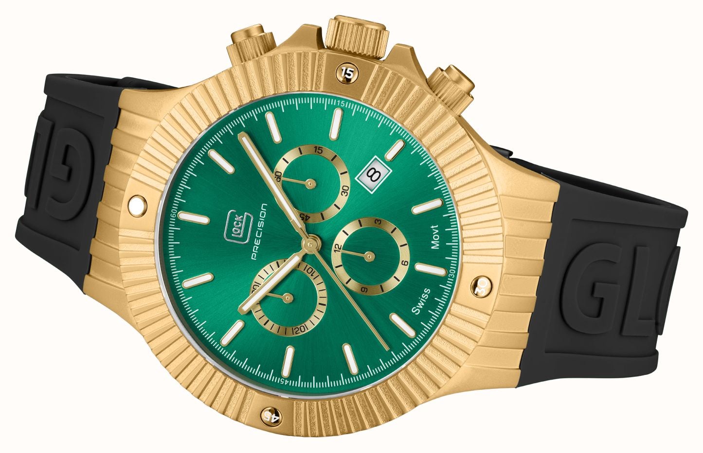 GLOCK Precision Chronograph (44mm) Green Sunray Dial / Black Silicone ...