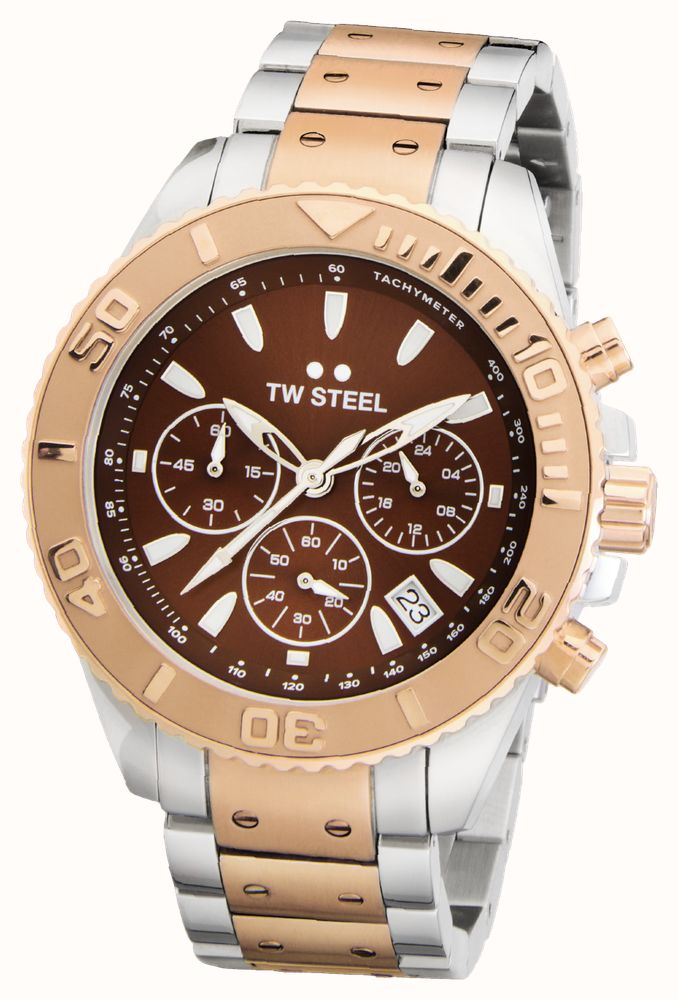 TW Steel Vanceur Diver Chronograph (42mm) Brown Dial / Two-Tone Stainless Steel Bracelet VA7 ...