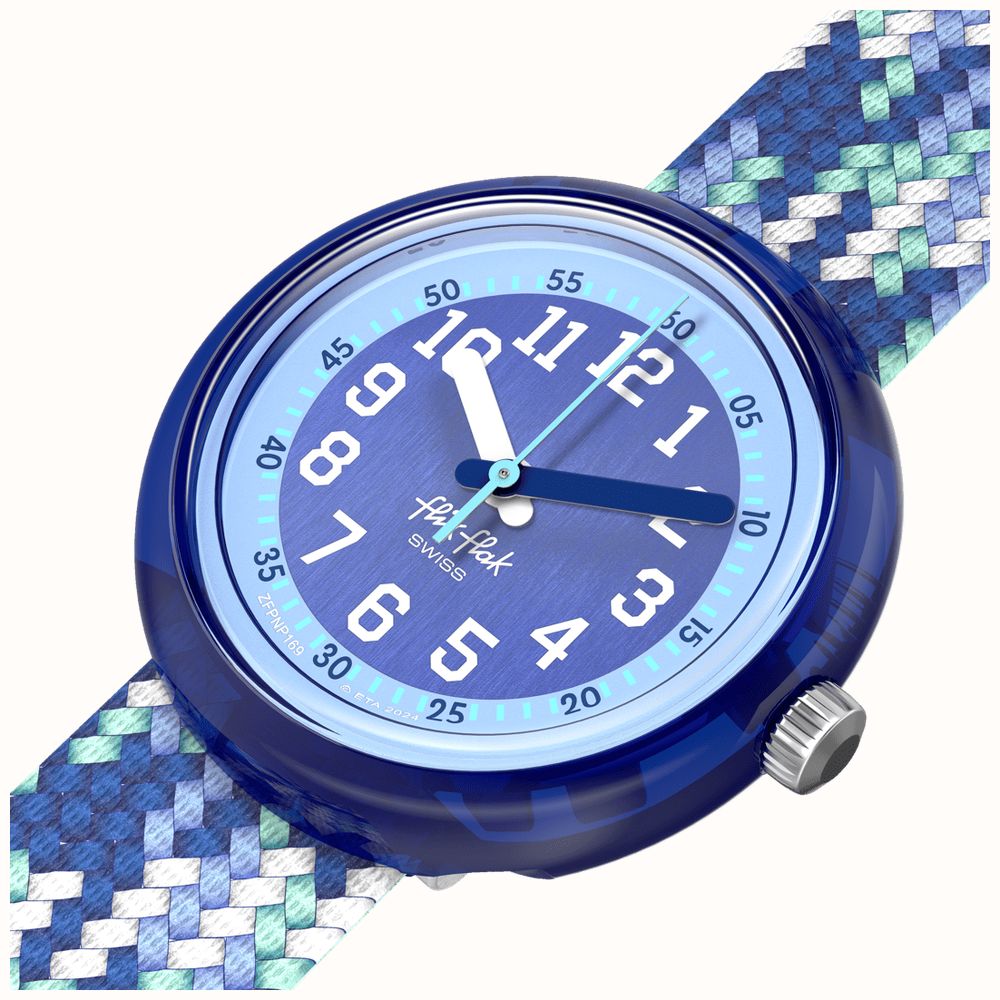 Flik Flak BRAID IN BLUE (31.85mm) Blue Dial / Blue 'Braid Effect ...
