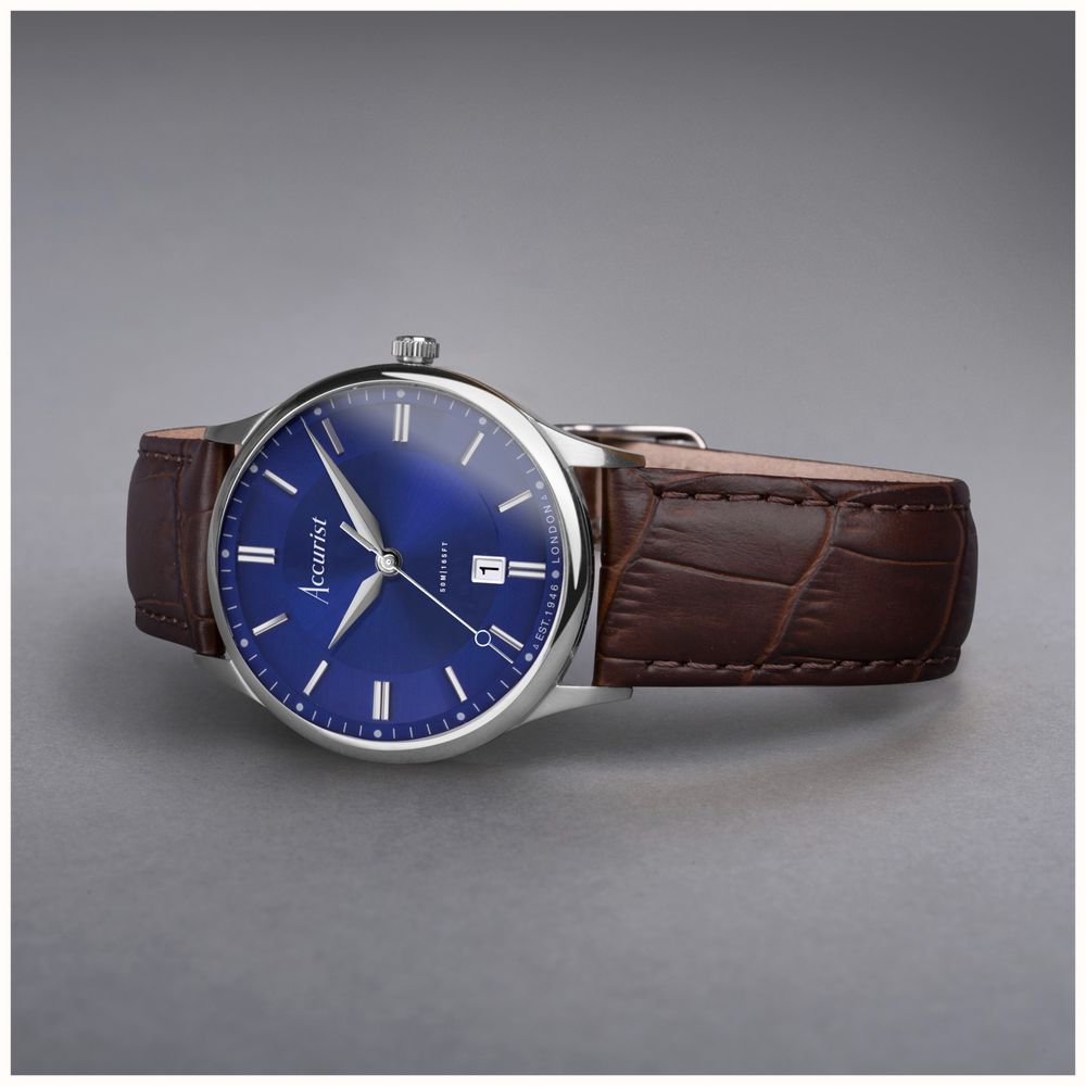 Accurist Men's Classic (37mm) Blue Dial / Brown Leather Strap 73005 ...